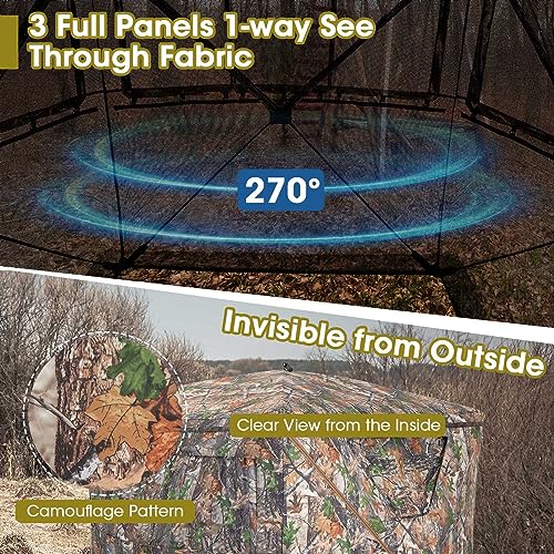 Tangkula Hunting Blind, 2-3 Person 270 Degree See Through Ground Blind with Silent Sliding Windows & Zippered Door, Portable Pop Up Deer Blind with Carrying Bag for Turkey & Deer Hunting