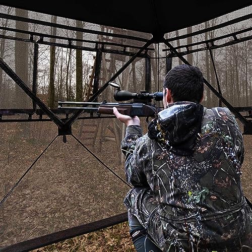 Tangkula Hunting Blind, 2-3 Person 270 Degree See Through Ground Blind with Silent Sliding Windows & Zippered Door, Portable Pop Up Deer Blind with Carrying Bag for Turkey & Deer Hunting