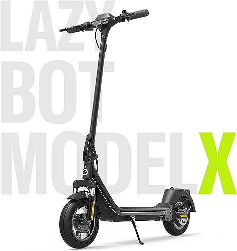 Lazy BOT X Electric Scooter 350W (500W Max) Motor, Best Battery up to 28 Mile Range, 18 MPH, Triple Pro-Disc Brakes, 10" Tires, Headlight, Front + Rear Suspension