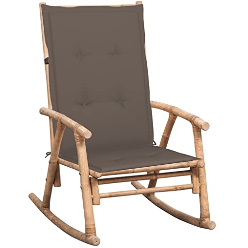 YAFF Bamboo Rocking Chair, Solid Bamboo Patio Chairs with Detachable Cushion, UV & Weather Resistant, Indoor Outdoor Lounge Recliner Chair for Patio, Garden, Pool, Backyard,47.2" x 19.7" x 1.6" -Taupe