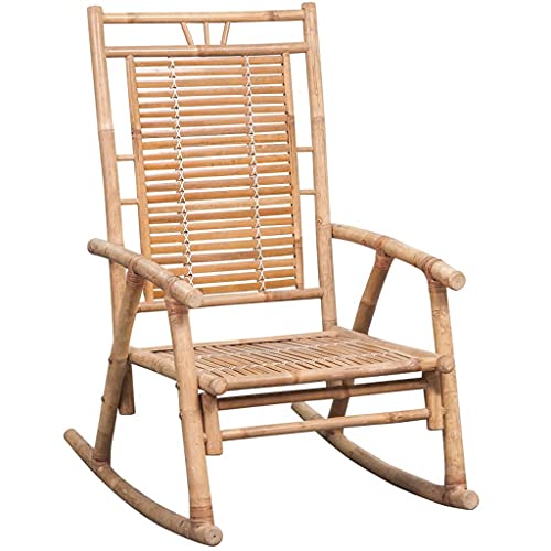 YAFF Bamboo Rocking Chair, Solid Bamboo Patio Chairs with Detachable Cushion, UV & Weather Resistant, Indoor Outdoor Lounge Recliner Chair for Patio, Garden, Pool, Backyard,47.2" x 19.7" x 1.6" -Taupe