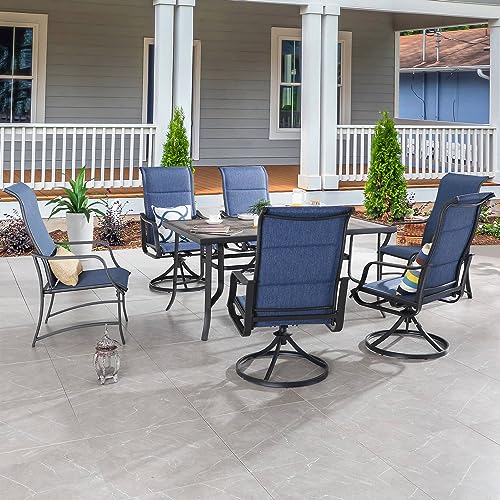 PatioFestival Patio Dining Set swith Swivel Rocker Chairs 7 Pieces High Back Outdoor Furniture 63" Rectangle Table Sets, Blue