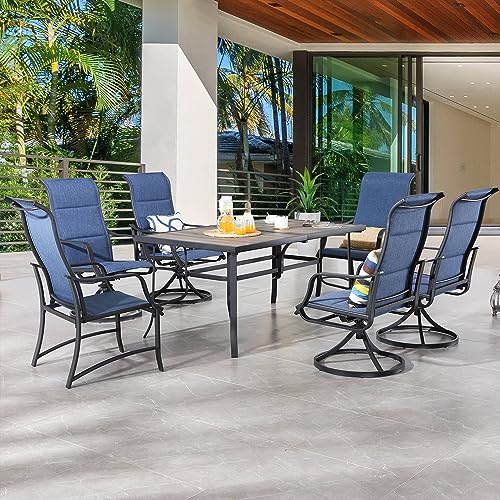 PatioFestival Patio Dining Set swith Swivel Rocker Chairs 7 Pieces High Back Outdoor Furniture 63" Rectangle Table Sets, Blue