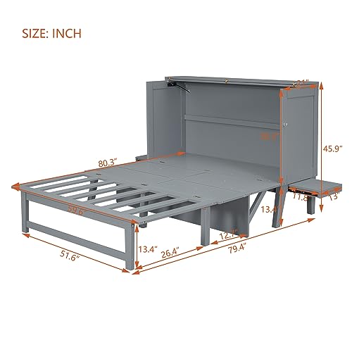 Harper & Bright Designs Queen Size Murphy Bed, Queen Murphy Cabinet Bed with USB Port and Removable Shelves on Each Side, Gray