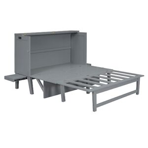 Harper & Bright Designs Queen Size Murphy Bed, Queen Murphy Cabinet Bed with USB Port and Removable Shelves on Each Side, Gray