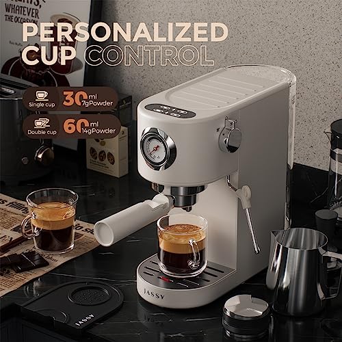 JASSY Espresso Coffee Machine 20 Bar Cappuccino Maker Compact Design with Powerful Milk Frother/Steam Wand for Espresso/Cappuccino/Latte,1.2L Water Tank,1376W