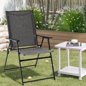 VICLLAX 5 Pieces Patio Dining Set, Outdoor Furniture 4 Sling Dining Chair Swivel Rocker Chairs and Metal Frame Slat Larger Square Table for Backyard Deck Garden Lawn Porch Poolside