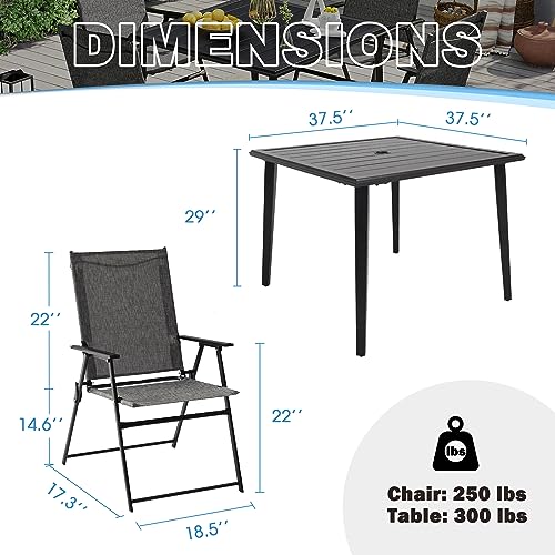 VICLLAX 5 Pieces Patio Dining Set, Outdoor Furniture 4 Sling Dining Chair Swivel Rocker Chairs and Metal Frame Slat Larger Square Table for Backyard Deck Garden Lawn Porch Poolside