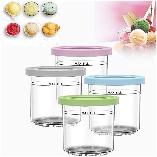 DISXENT Creami Pint Containers, for Ninja Creami Ice Cream Maker,16 OZ Ice Cream Pint Containers Reusable,Leaf-Proof for NC301 NC300 NC299AM Series Ice Cream Maker