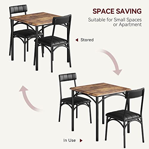 Fancihabor Dining Table Set for 2, Kitchen Table and Chairs, Square Dining Room Table Set with 2 Upholstered Chairs, 3 Piece Kitchen Table Set for Small Space, Apartment, Retro Brown