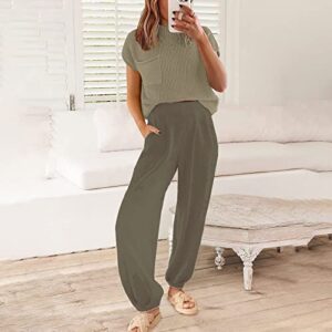 Women's 2 Piece Outfit Set Long Sleeve Button Knit Pullover Sweater Top and Wide Leg Pants Sweatsuit cargo pants women 2023 outfits