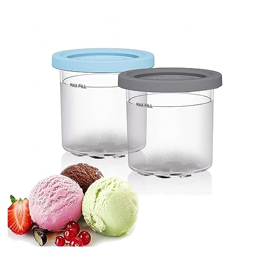 DISXENT 2/4/6PCS Creami Pints, for Ninja Ice Cream Maker Pints,16 OZ Pint Ice Cream Containers with Lids Bpa-Free,Dishwasher Safe for NC301 NC300 NC299AM Series Ice Cream Maker,Gray+Blue-6PCS