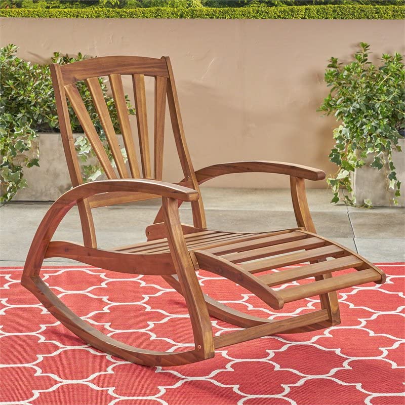 Afuera Living Outdoor Acacia Wood Rocking Chair with Footrest Teak