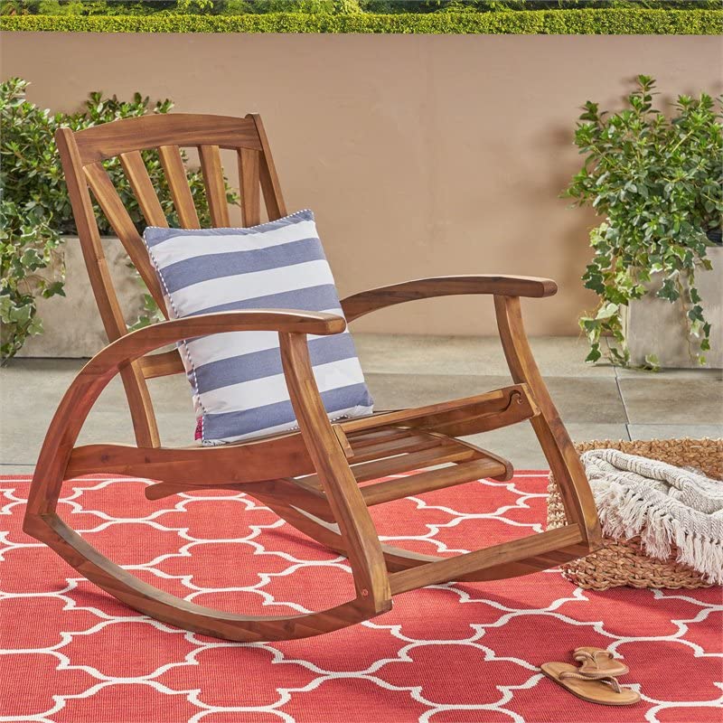 Afuera Living Outdoor Acacia Wood Rocking Chair with Footrest Teak