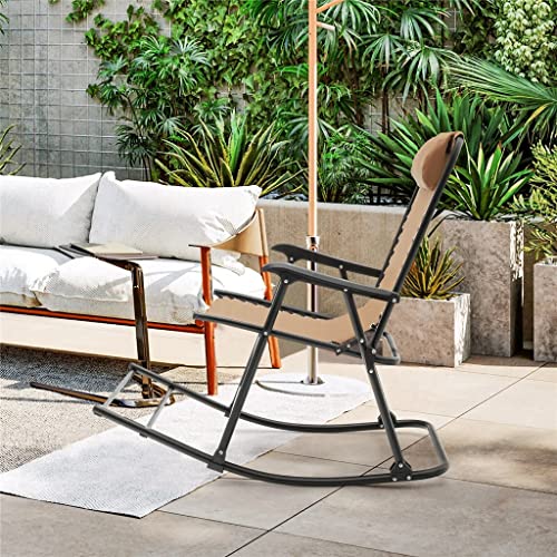 LIRUXUN Patio Camping Rocking Chair Folding Rocking Chair Footrest Outdoor Beige