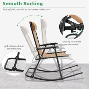 LIRUXUN Patio Camping Rocking Chair Folding Rocking Chair Footrest Outdoor Beige