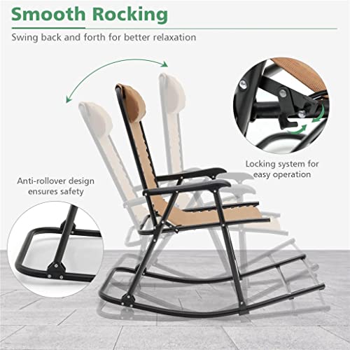 LIRUXUN Patio Camping Rocking Chair Folding Rocking Chair Footrest Outdoor Beige