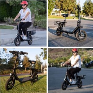 Electric Scooter for Adults, 20 Miles Range 15.5MPH Foldable Commuter E-Scooter with Seat, 450W Powerful Motor 36V 8Ah Battery 12" Air Tire Sport Scooters with Basket (Black)