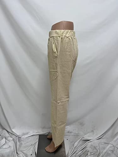 KOOBETON Cotton Linen Capri Pants for Women Palazzo Lounge Pants Lightweight Summer Bottoms Trousers Khaki XXL