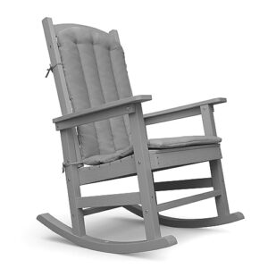 yefu outdoor rocking chair with thin cushion, adirondack chair for indoor and outdoor, used in patio, fire pit, deck, garden, campfire chairs(gray chair+gray cushion)