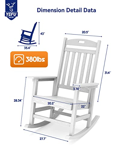 YEFU Outdoor Rocking Chair with Thin Cushion, Adirondack Chair for Indoor and Outdoor, Used in Patio, Fire Pit, Deck, Garden, Campfire Chairs(White Chair+Gray Cushion)