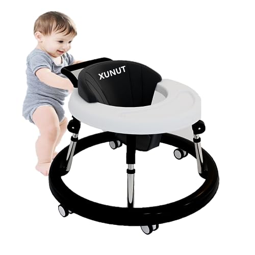 Baby Walker with Wheels, 5 Height Activity Center with Mute Wheels Anti-Rollover Adjustable Foldable Baby Walkers for Boys and Girls from 6-18 Months with Footrest