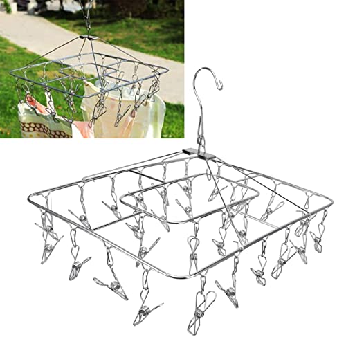 Aqur2020 Clothes Drying Rack with 28 Clips Stainless Steel Laundry Drying Hanger for Socks Towels Bras Underwear Drying Racks