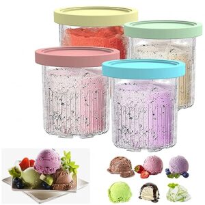 remys creami pints and lids - 4 pack, for ninja creami ice cream maker pints,24 oz pint ice cream containers reusable,leaf-proof compatible nc500,nc501 series ice cream maker