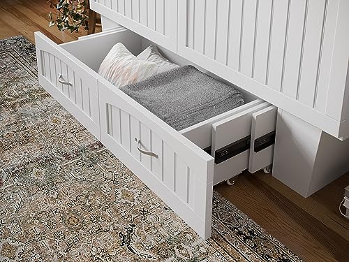 AFI, Sydney Modern Coastal Queen Solid Wood Murphy Bed Chest with Mattress in White