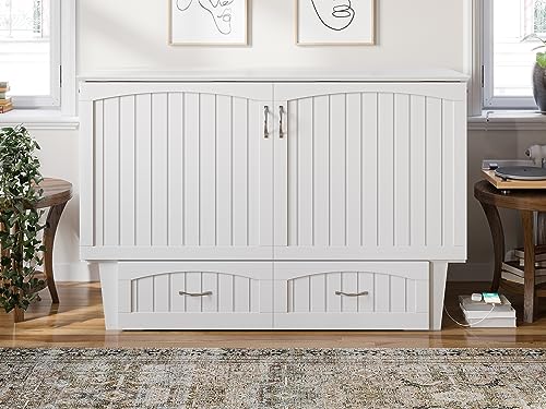 AFI, Sydney Modern Coastal Queen Solid Wood Murphy Bed Chest with Mattress in White