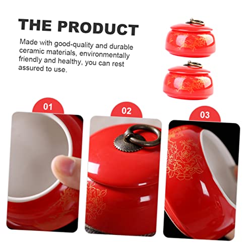 Cabilock 2pcs Sealed jar ceramic teapot tea containers dry food canister sealed nuts container porcelain candy canister Red Tea Canister Sealing Canister Tea Leaf Storage small