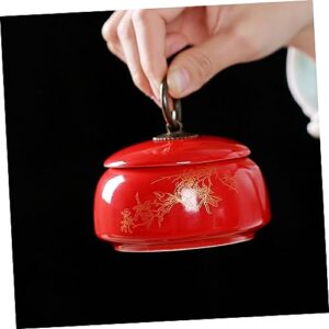 Cabilock 2pcs Sealed jar ceramic teapot tea containers dry food canister sealed nuts container porcelain candy canister Red Tea Canister Sealing Canister Tea Leaf Storage small