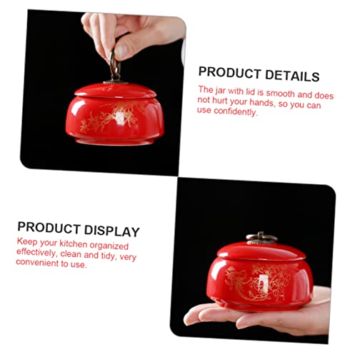 Cabilock 2pcs Sealed jar ceramic teapot tea containers dry food canister sealed nuts container porcelain candy canister Red Tea Canister Sealing Canister Tea Leaf Storage small