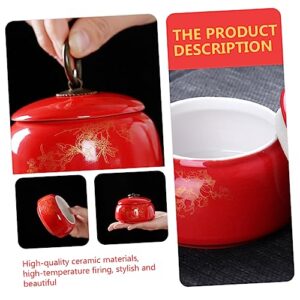 Cabilock 2pcs Sealed jar ceramic teapot tea containers dry food canister sealed nuts container porcelain candy canister Red Tea Canister Sealing Canister Tea Leaf Storage small