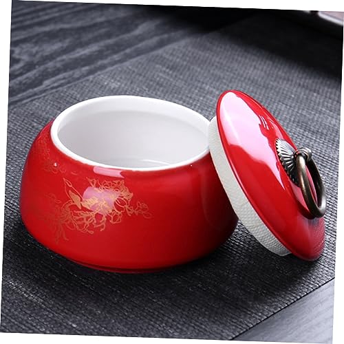 Cabilock 2pcs Sealed jar ceramic teapot tea containers dry food canister sealed nuts container porcelain candy canister Red Tea Canister Sealing Canister Tea Leaf Storage small