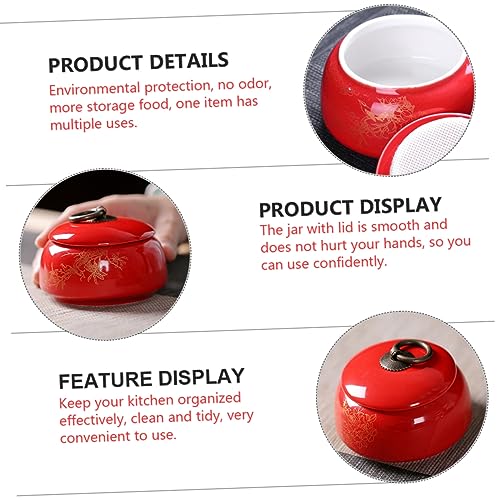 Cabilock 2pcs Sealed jar ceramic teapot tea containers dry food canister sealed nuts container porcelain candy canister Red Tea Canister Sealing Canister Tea Leaf Storage small