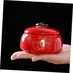 Cabilock 2pcs Sealed jar ceramic teapot tea containers dry food canister sealed nuts container porcelain candy canister Red Tea Canister Sealing Canister Tea Leaf Storage small