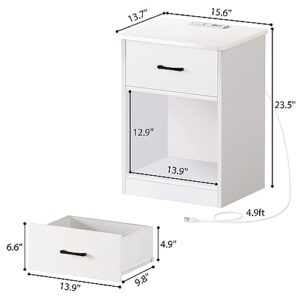 SUPERJARE L Shaped Desk with Power Outlets, Computer Desk with Drawers & Shelves and Nightstands Set of 2, Night Stands with Charging Station & LED Light Strips, White