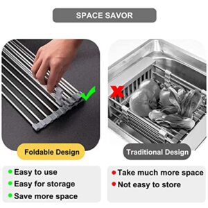 HIGEEK Roll Up Dish Drying Rack Over The Sink Dish Rack Kitchen Rolling Dish Drainer Over Sink(17.5''x13.7'')+Adjustable Laptop Stand for Desk, Portable Computer Stand Laptop Riser for Desk（White）