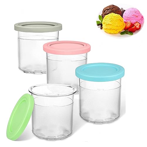 DISXENT Creami Pints and Lids, for Creami Ninja Ice Cream,16 OZ Pint Frozen Dessert Containers Bpa-Free,Dishwasher Safe for NC301 NC300 NC299AM Series Ice Cream Maker