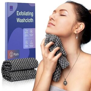 exfoliating washcloth face & body scrub towel premium japanese scrub wash cloth deep cleanse for body face exfoliating body scrubber with 2 sides for scrubbing (black)