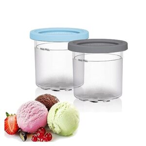 evanem 2/4/6pcs creami containers, for creami ninja ice cream deluxe,16 oz creami pint containers safe and leak proof compatible nc301 nc300 nc299amz series ice cream maker,gray+blue-2pcs