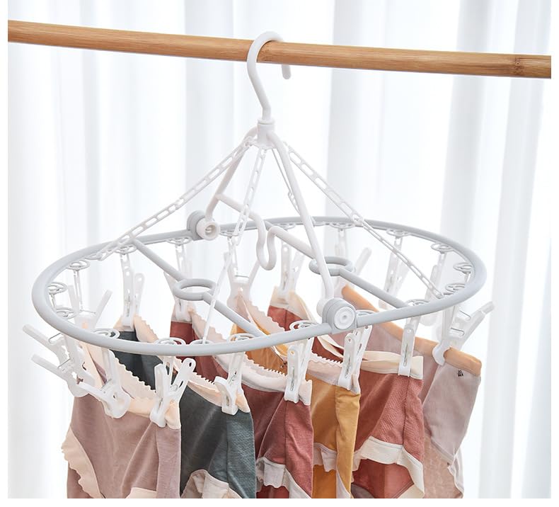 Hanging Drying Rack, Folding Laundry Rack, Plastic Laundry Clips with 18 Clips and Drip Dryer for Socks, Underwear, Towels, Bras, Scarves and Baby Clothes with Foldable Clips.