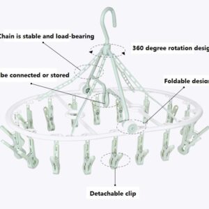 Hanging Drying Rack, Folding Laundry Rack, Plastic Laundry Clips with 18 Clips and Drip Dryer for Socks, Underwear, Towels, Bras, Scarves and Baby Clothes with Foldable Clips.