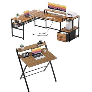 greenforest folding desk no assembly required and l shaped desk with drawers, 69 inch corner compuer desk