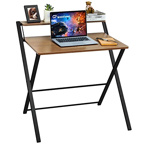 GreenForest Folding Desk No Assembly Required and L Shaped Desk with Drawers, 69 inch Corner Compuer Desk