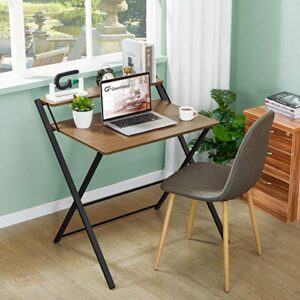 GreenForest Folding Desk No Assembly Required and L Shaped Desk with Drawers, 69 inch Corner Compuer Desk