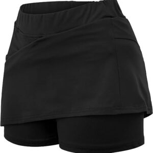 Biker Shorts Women Tennis Skorts Skirts with Pockets Built-in Shorts High Waist Athletic Golf Workout Running Shorts Plus Size Black XXXXXL