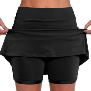 Biker Shorts Women Tennis Skorts Skirts with Pockets Built-in Shorts High Waist Athletic Golf Workout Running Shorts Plus Size Black XXXXXL