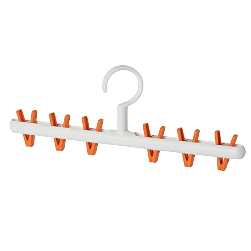 TREETDOBV Clothes Hanger with 6Clips Clothes Drying Racks Windproof Plastic Sock Clips Drying Rack,Prevent Tangle 360 Degree Rotatable Multifunctional Laundry Hanger for Home(White and Orange)